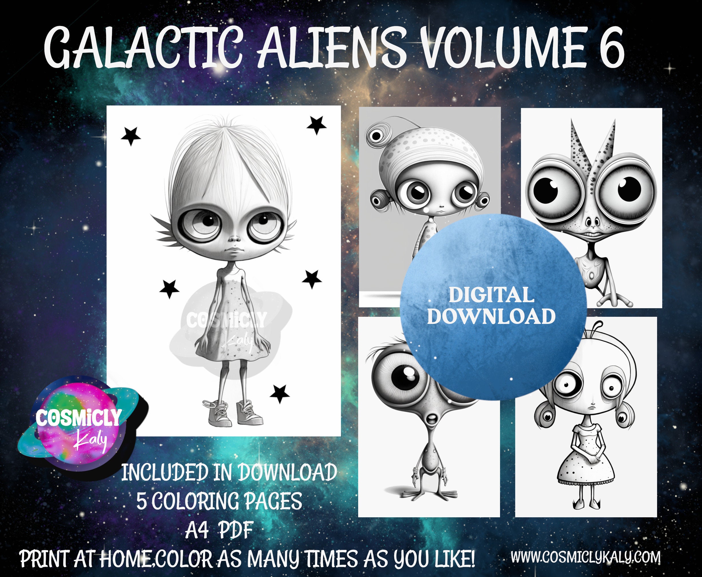 Alien Coloring Pages Downloadable PDF Relaxing Gift All Ages Adult ...
