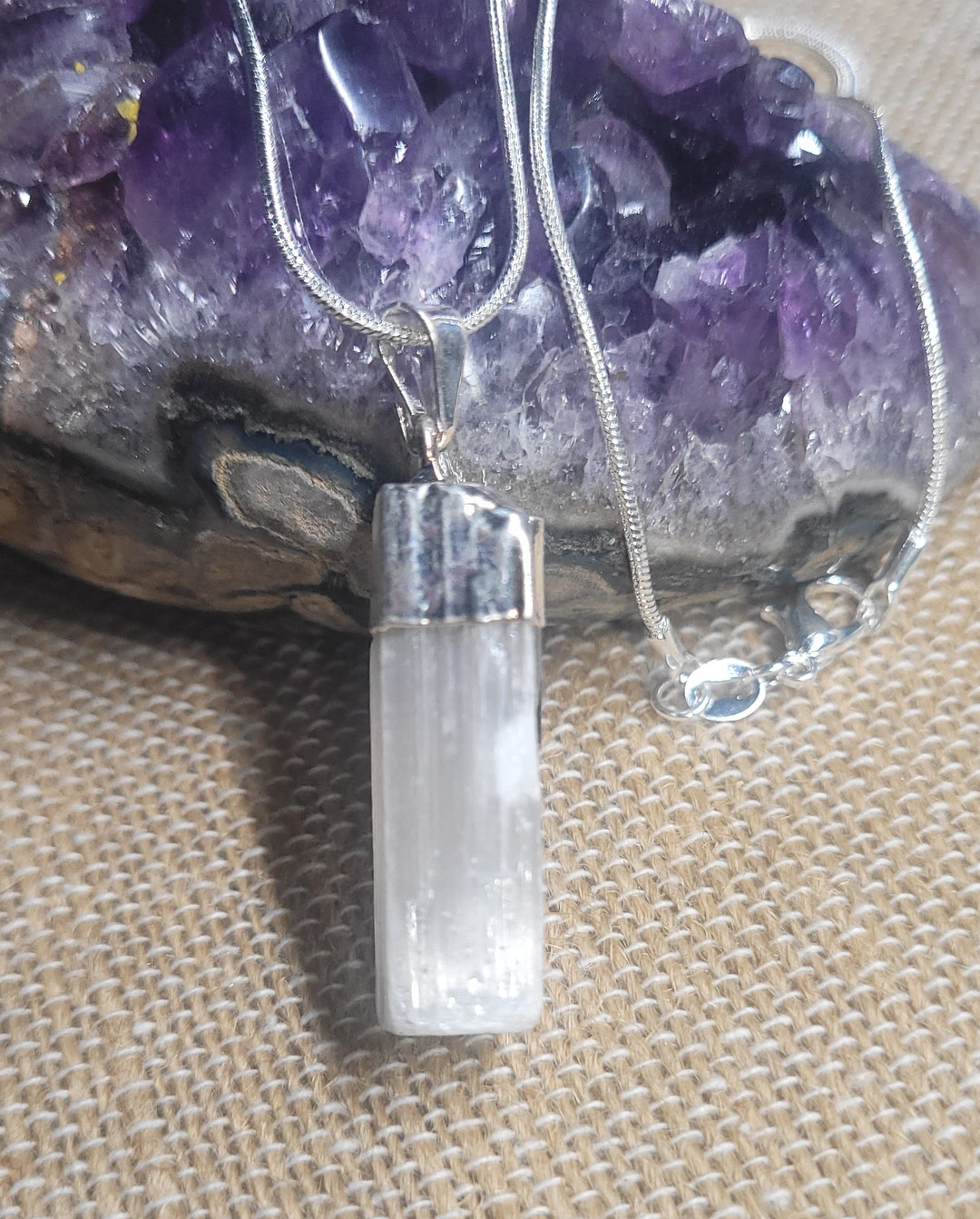 Selenite Wand Pendant Necklace, Selenite Spear Stick, AAA Selenite ...