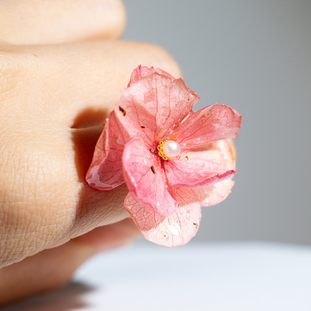 Pink Cherry Blossom Ring Dried Real Flower Rings Pressed - Etsy