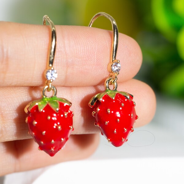 Strawberry Earrings - Etsy