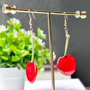 Handmade Dried Cherry Resin Earrings, Real Pressed Cherry Earrings ...