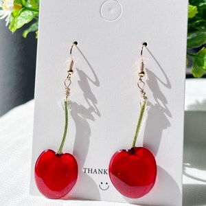 Handmade Dried Cherry Resin Earrings, Real Pressed Cherry Earrings ...