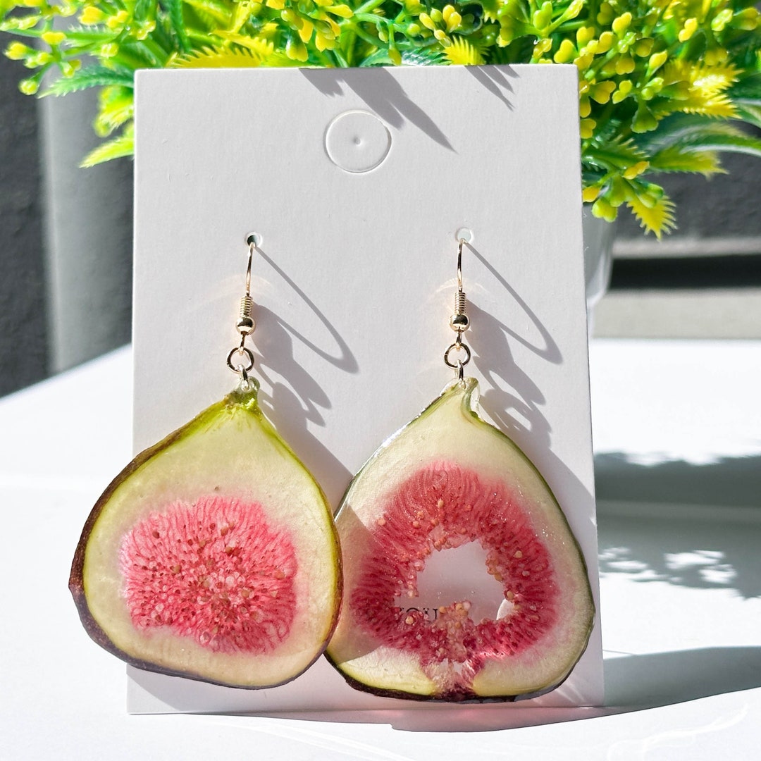 Handmade Real Fig Earrings, Pressed Fig Earrings, Botanical Resin Fruit ...