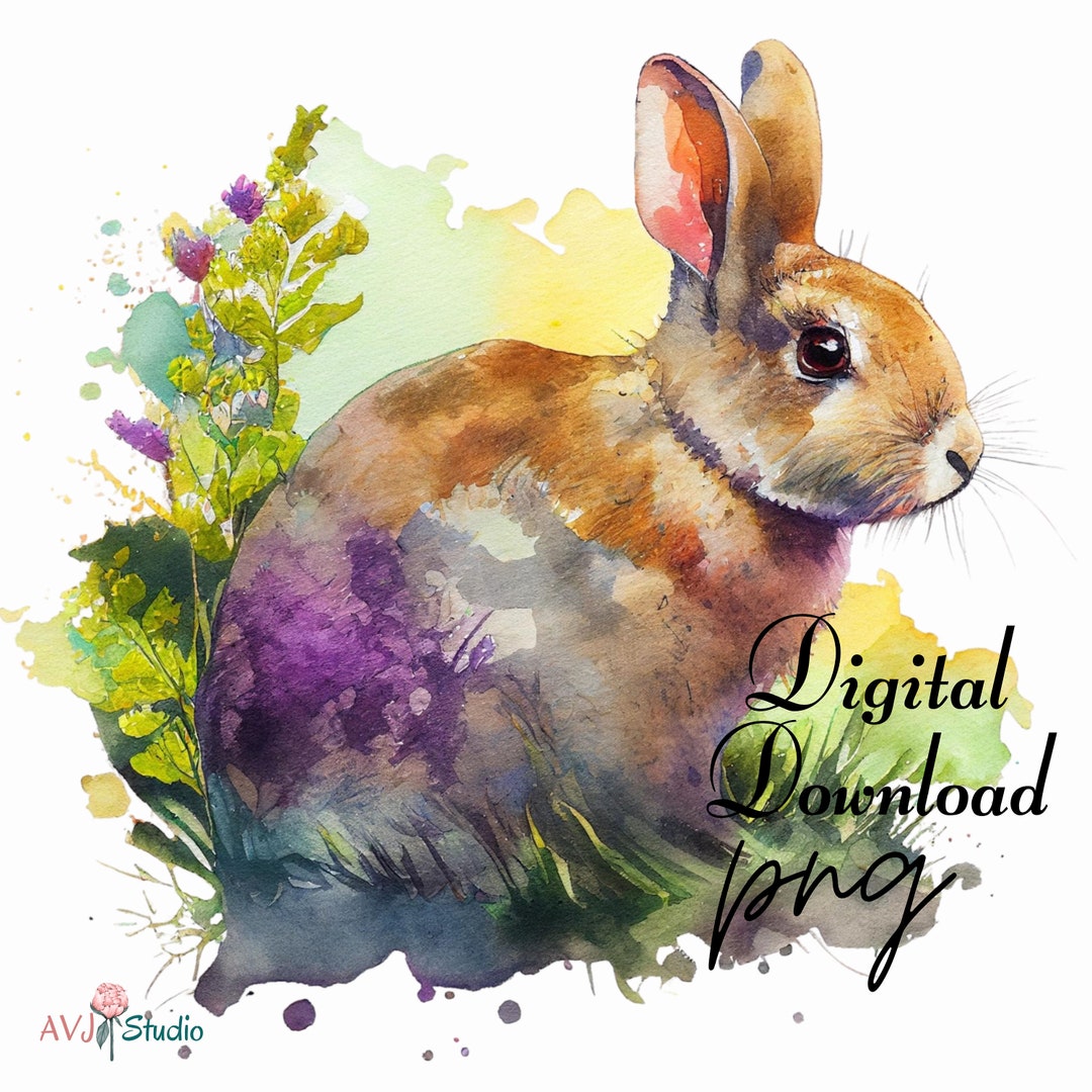 Spring Bunny, PNG Watercolor, High Quality Clipart, Digital Download ...
