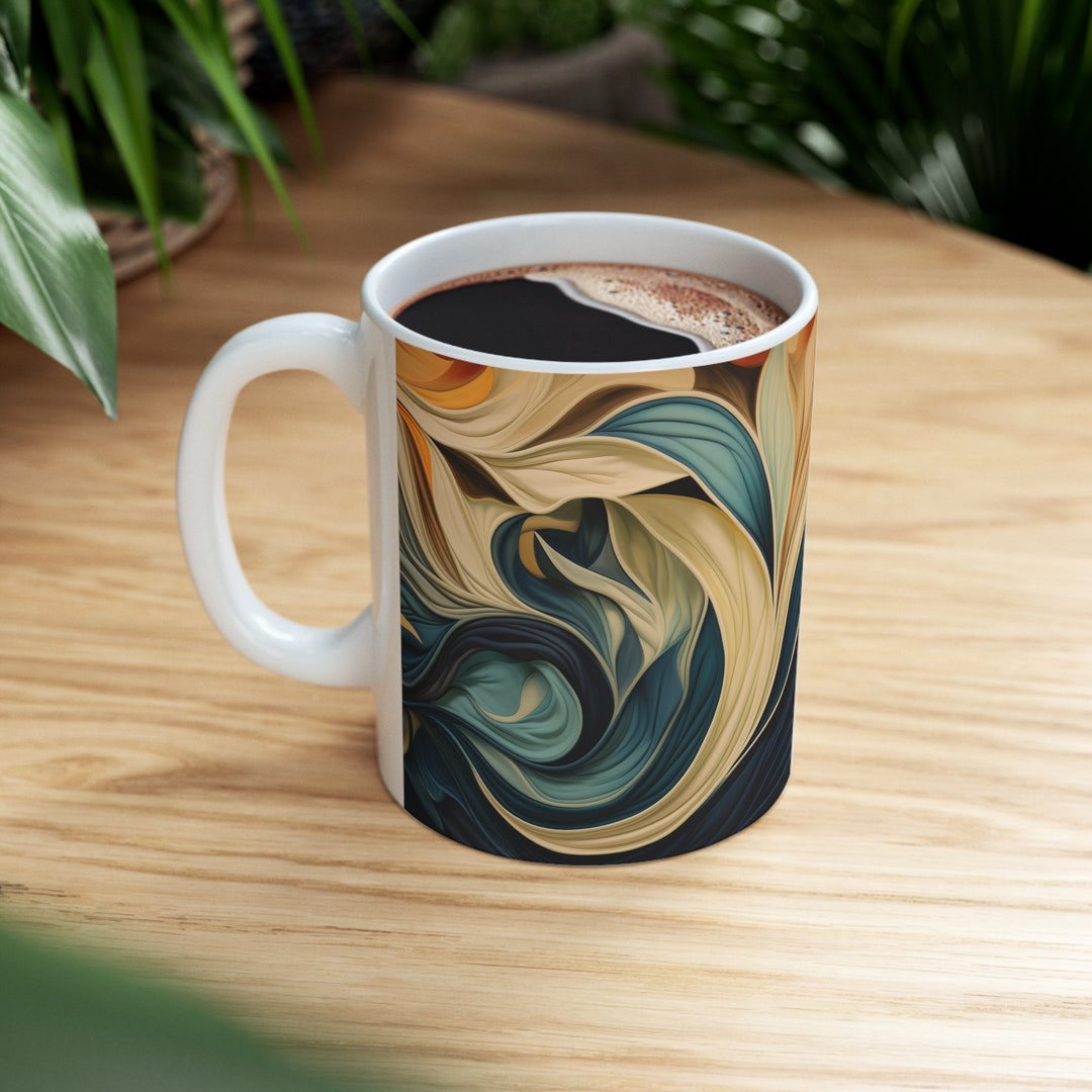 Swirly Leaves Ceramic Mug 11oz Leaves Mug Plant Mug Coffee Mug Gift for ...