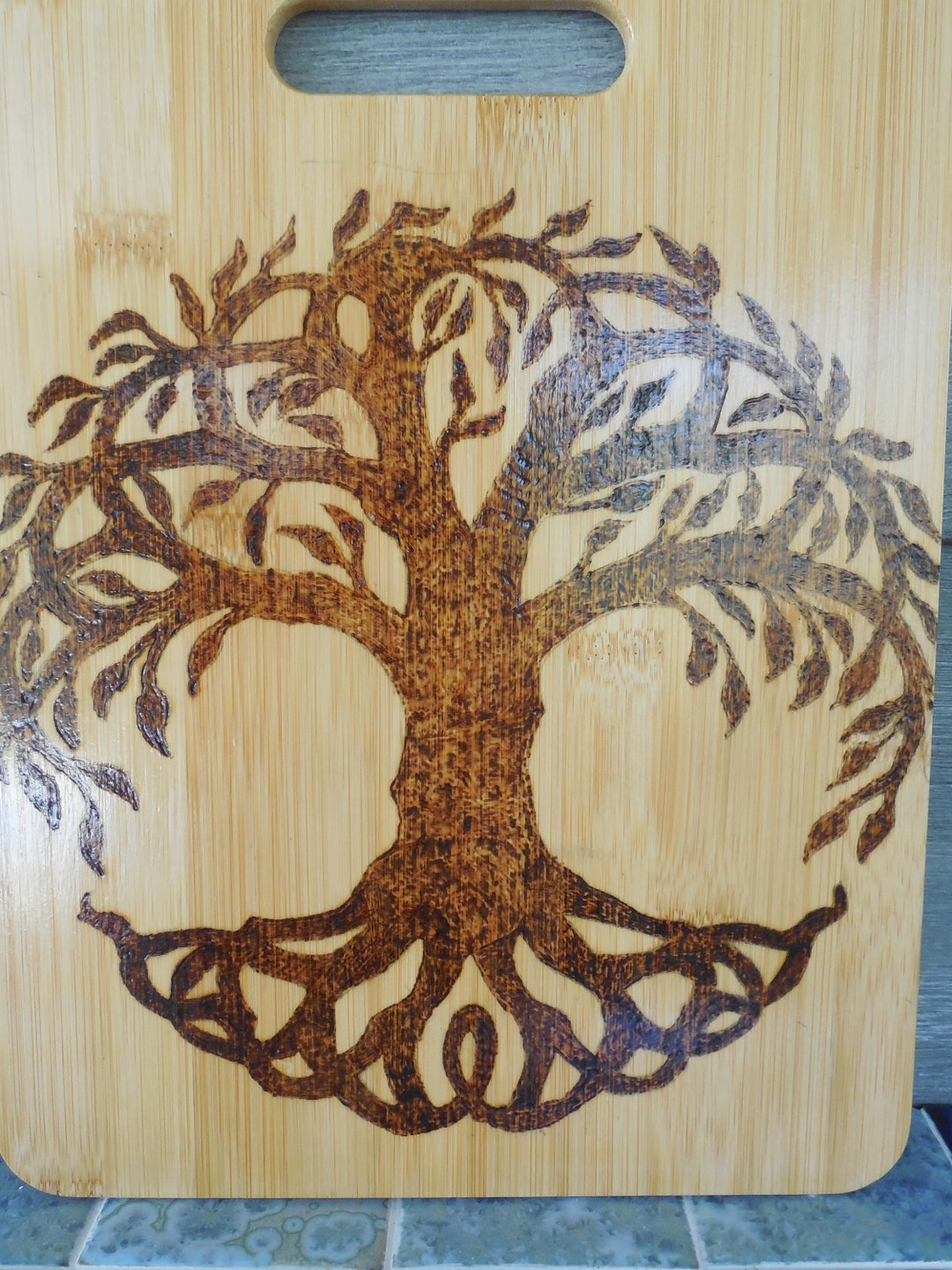 Bamboo Cutting Board - Wood Burned Tree of Life - Etsy
