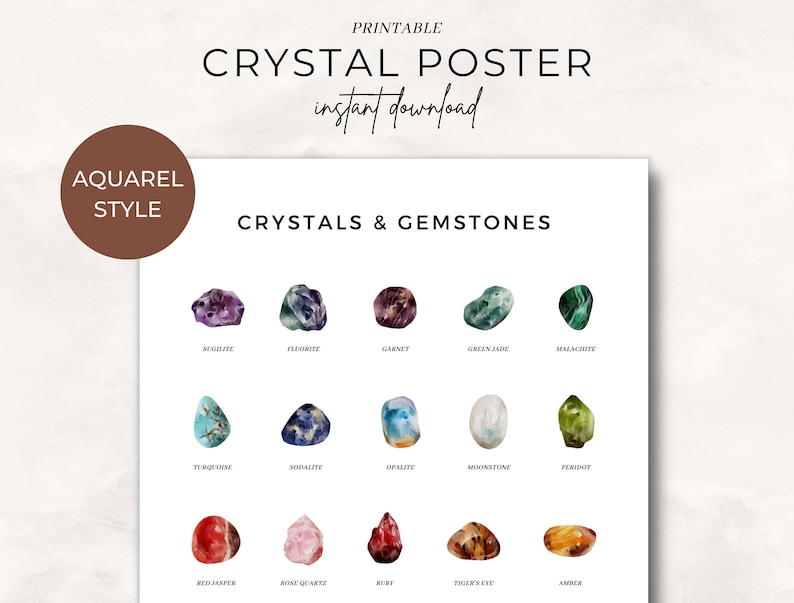 Printable Crystal Poster Crystal Wall Art Crystal Healing - Etsy