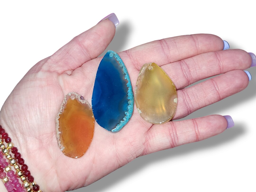 Dyed Agate Slice Pendants – Drilled Crystal Beads for Jewelry - Etsy