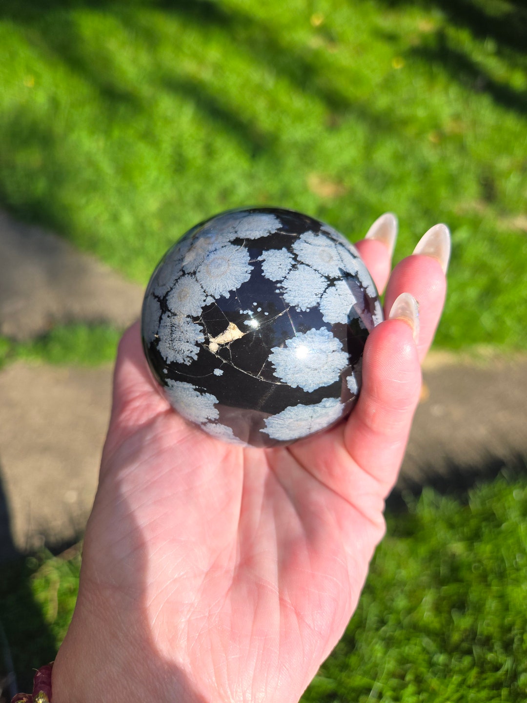 Cracked Snowflake Obsidian Sphere, Crystal Sphere, Cracked Crystals ...