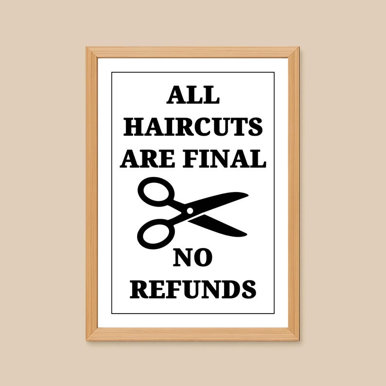 Funny Hairdresser Printable Sign - All Haircuts Are Final. A4 Black and ...