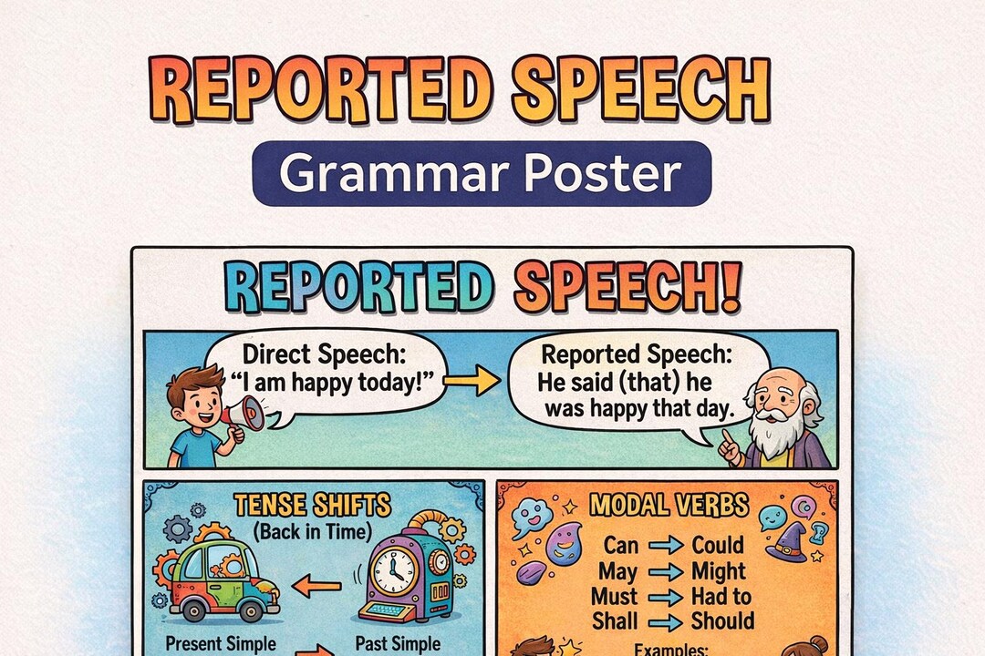 Reported Speech Poster | ESL Grammar Printable Classroom Wall Chart - Etsy