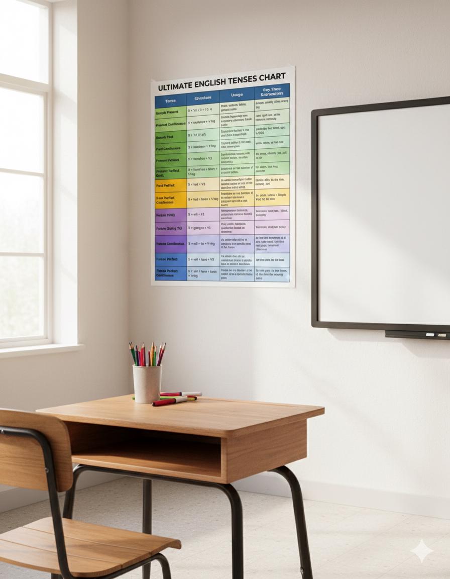 English Tenses Chart | Grammar Poster for ESL Classroom (printable PDF ...