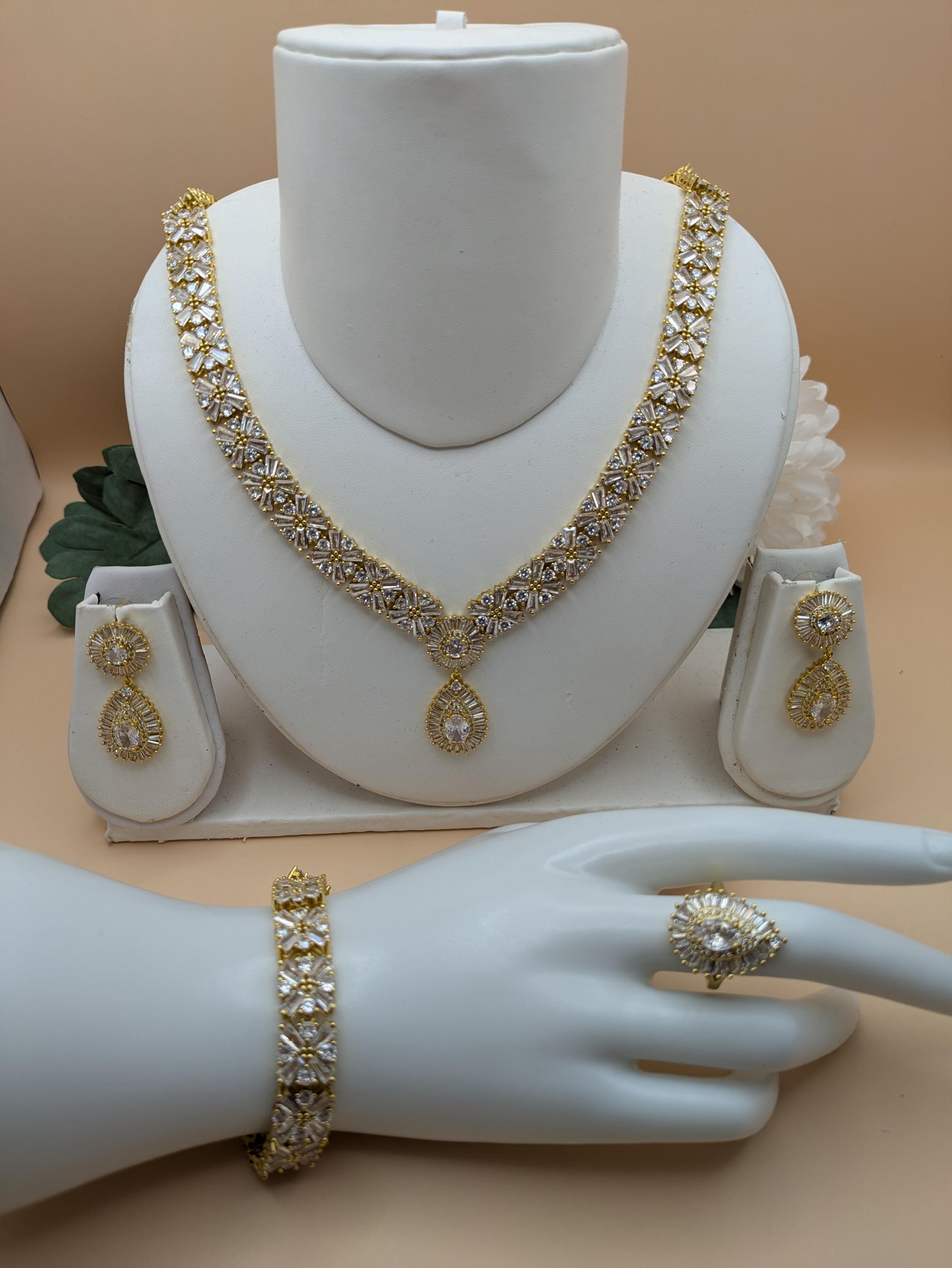 Gold Plated CZ Diamond Bridal Jewelry Set, Indian Wedding Necklace ...