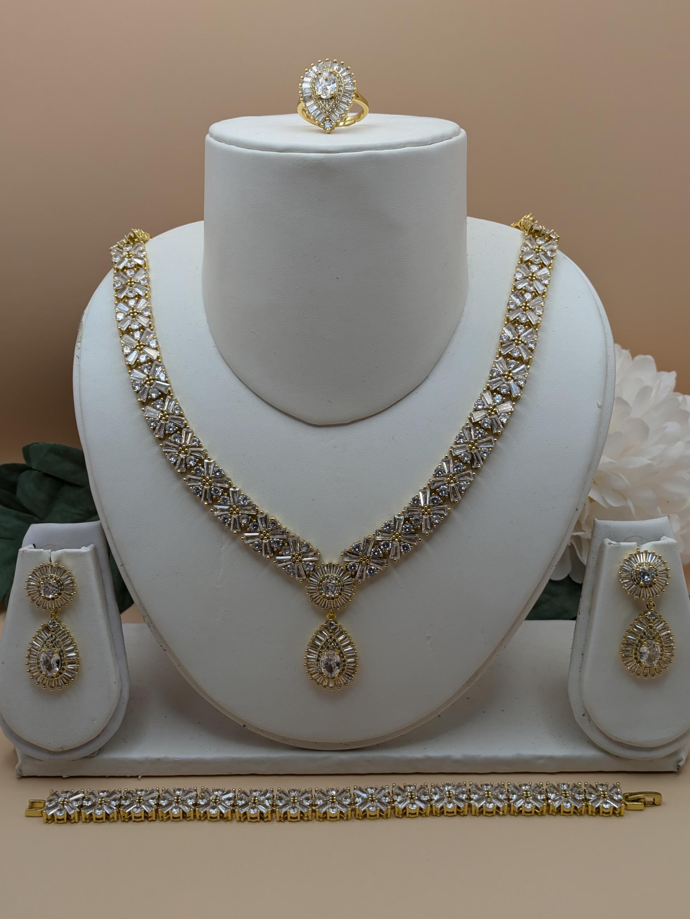 Gold Plated CZ Diamond Bridal Jewelry Set, Indian Wedding Necklace ...