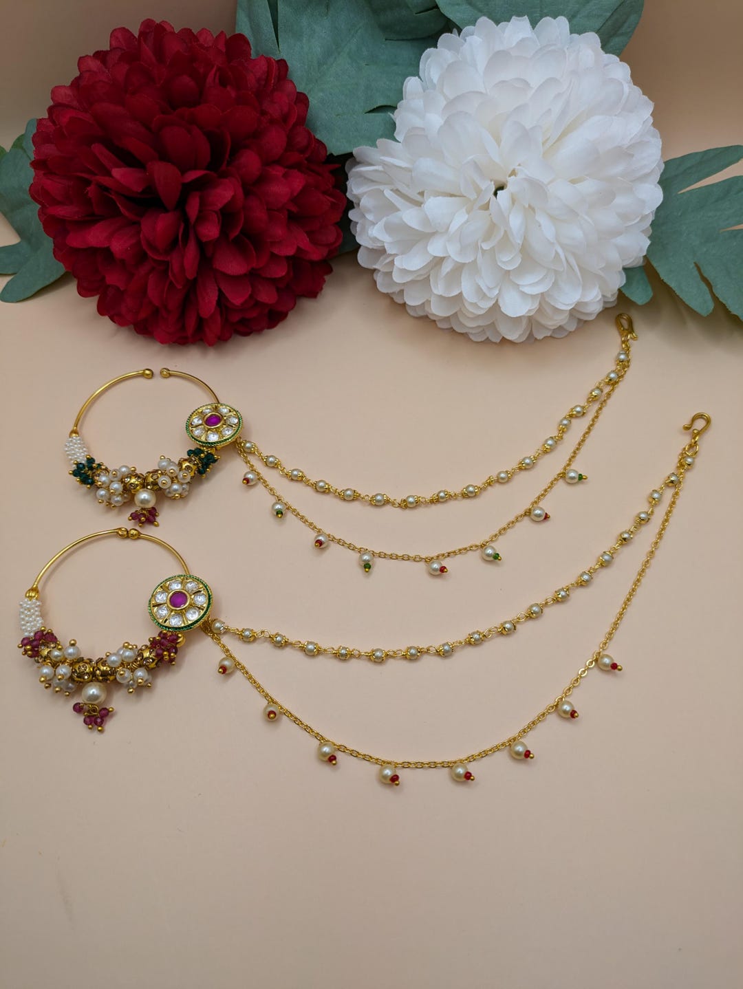 Indian Jewelry, Ivory Pearl Kundan Nose Ring, Nose Stud, Clip on Nose ...