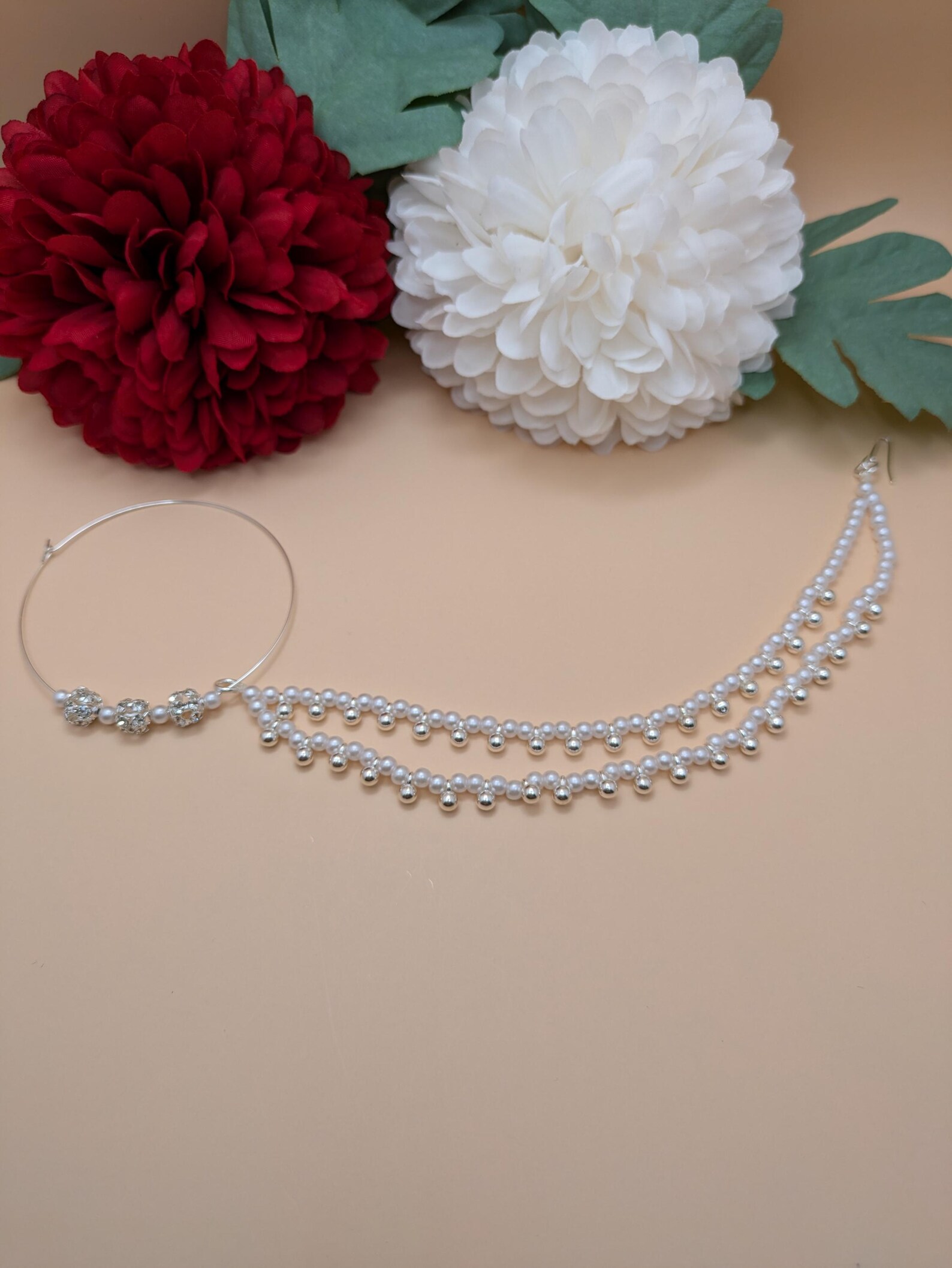 Indian Jewelry, Silver Plated Pearl Nose String Nath, Nose Stud, Clip ...