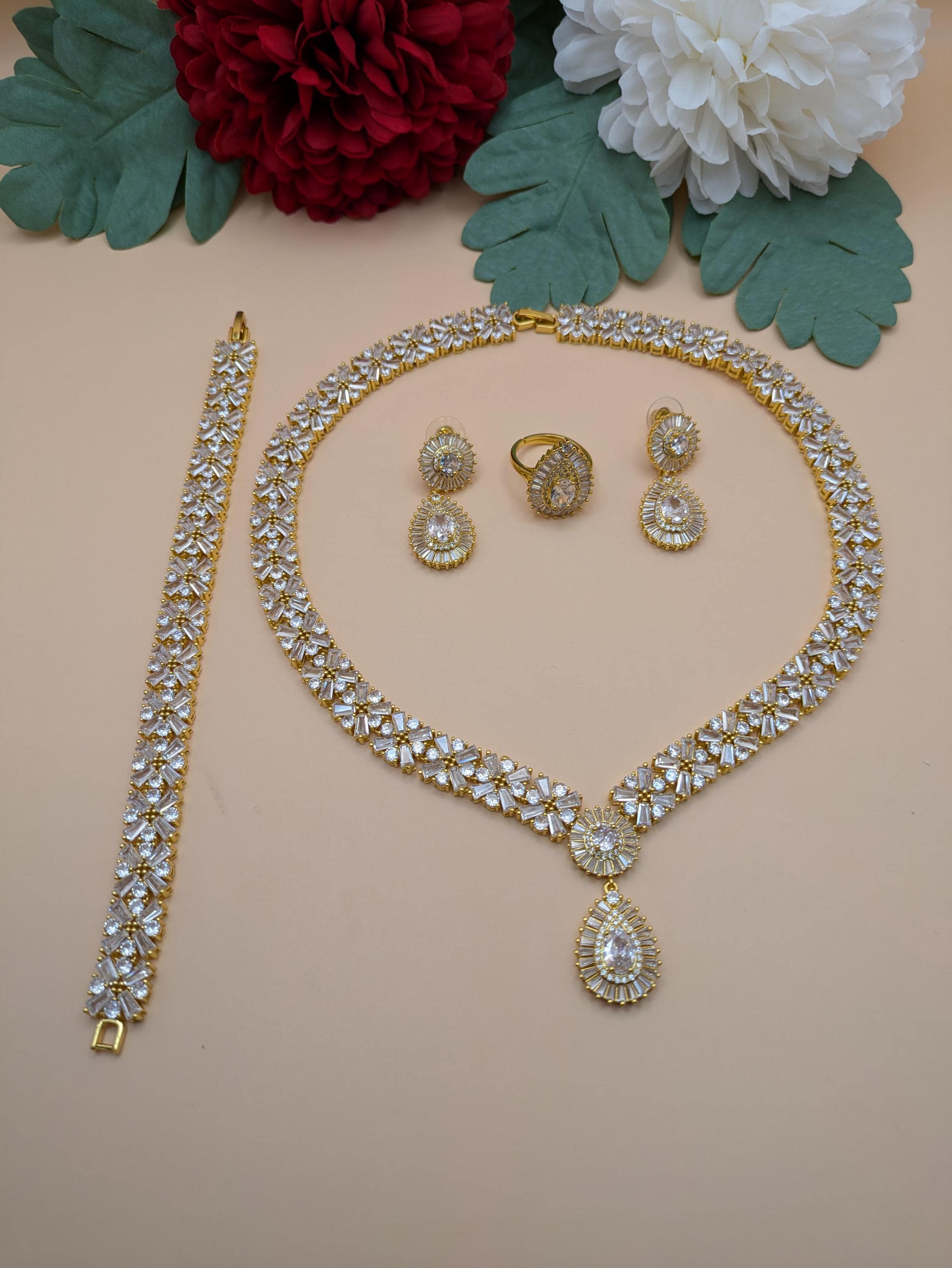 Gold Plated CZ Diamond Bridal Jewelry Set, Indian Wedding Necklace ...