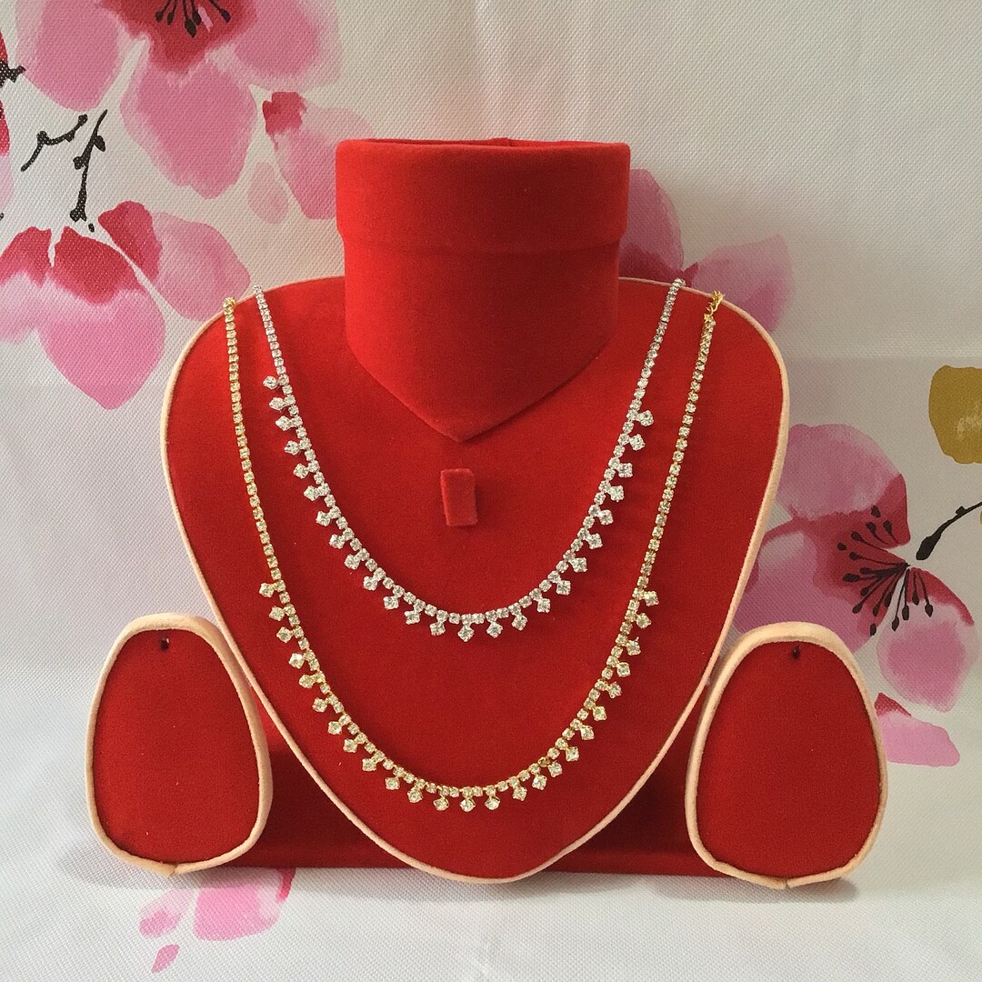 Indian Bridal Necklace Chain, Clear CZ Diamanté Gold Silver Colour ...