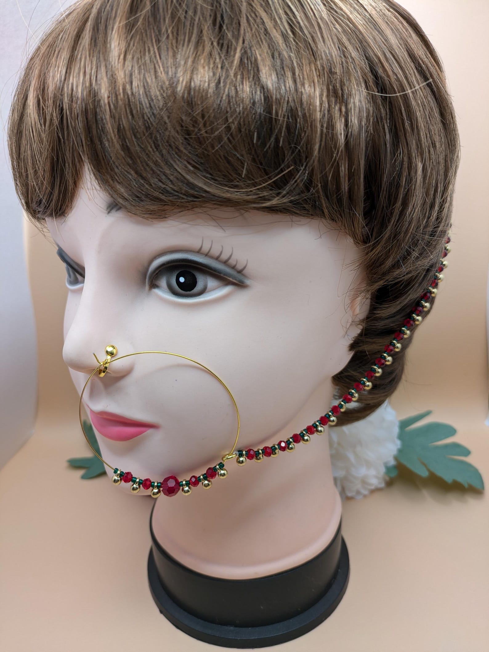 Indian Jewelry, Deep Red Nose Ring, Clip on Nathni, Wedding Nathni ...