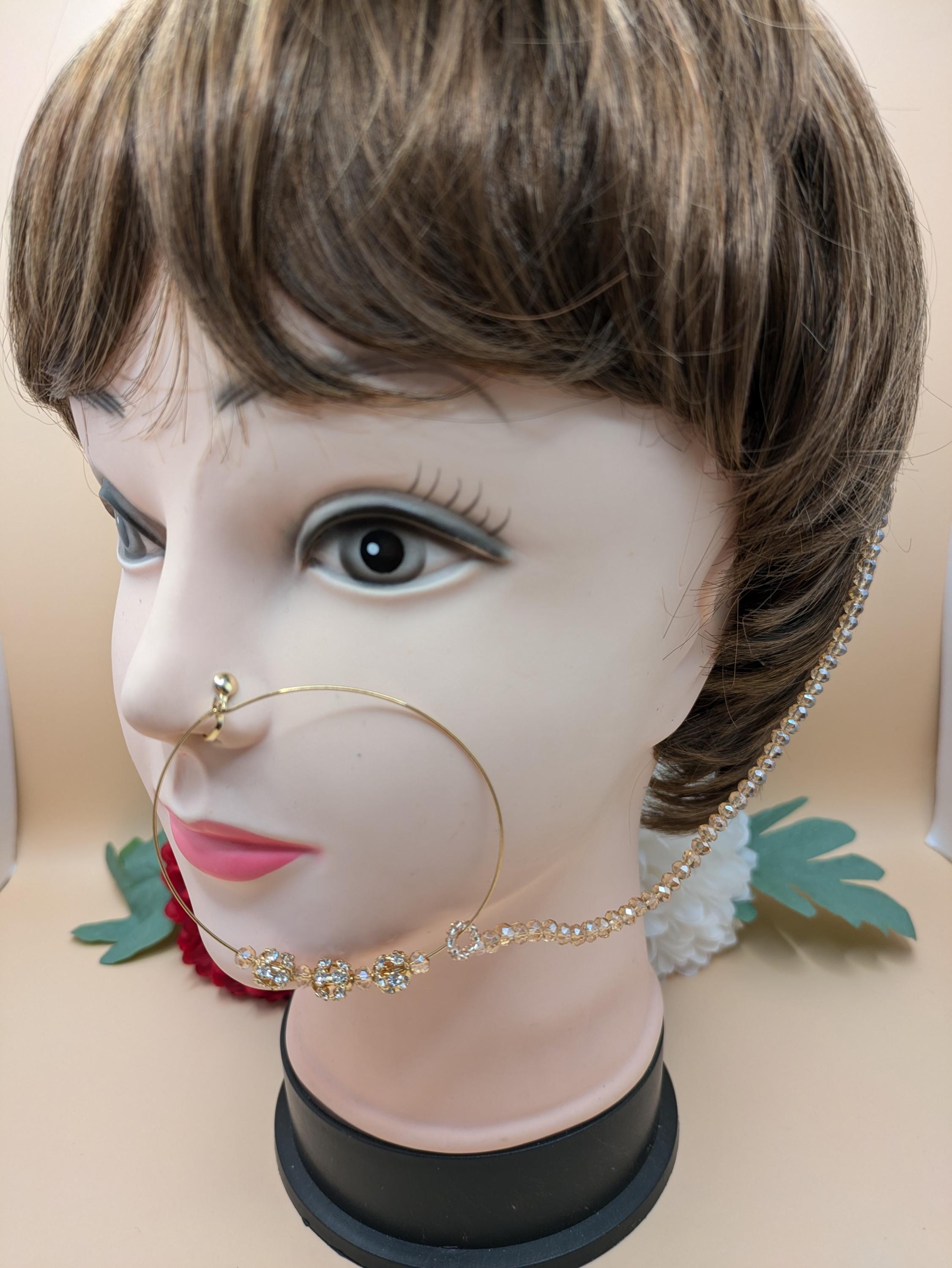 Indian Jewelry, Nose Stud, Clip on Nathni, Champagne Gold Nathni, Nose ...