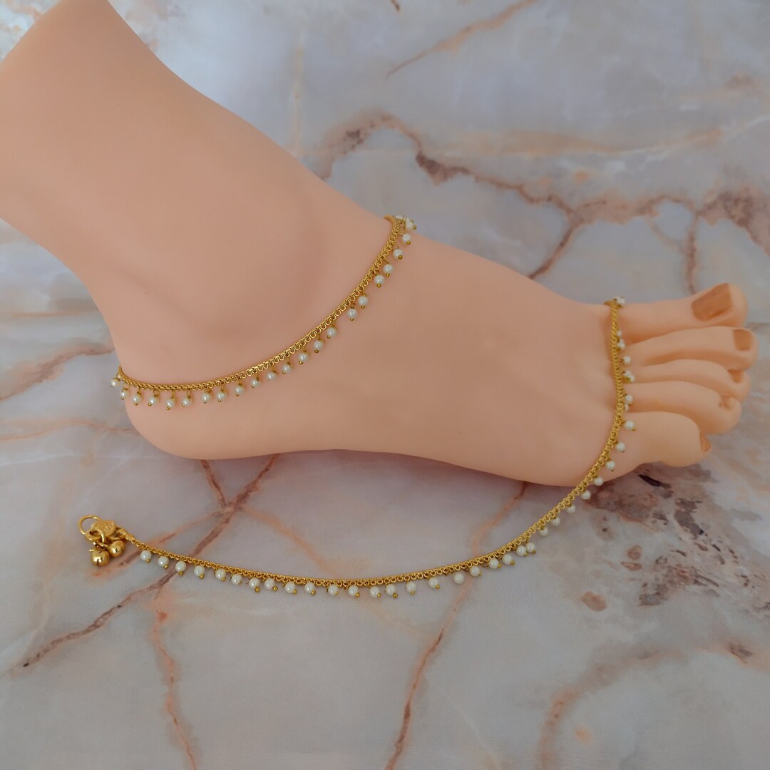 Indian Gold Plated Pearl Ankles, Jhangar, Pazaib, Foot Jewelry, Sangeet ...