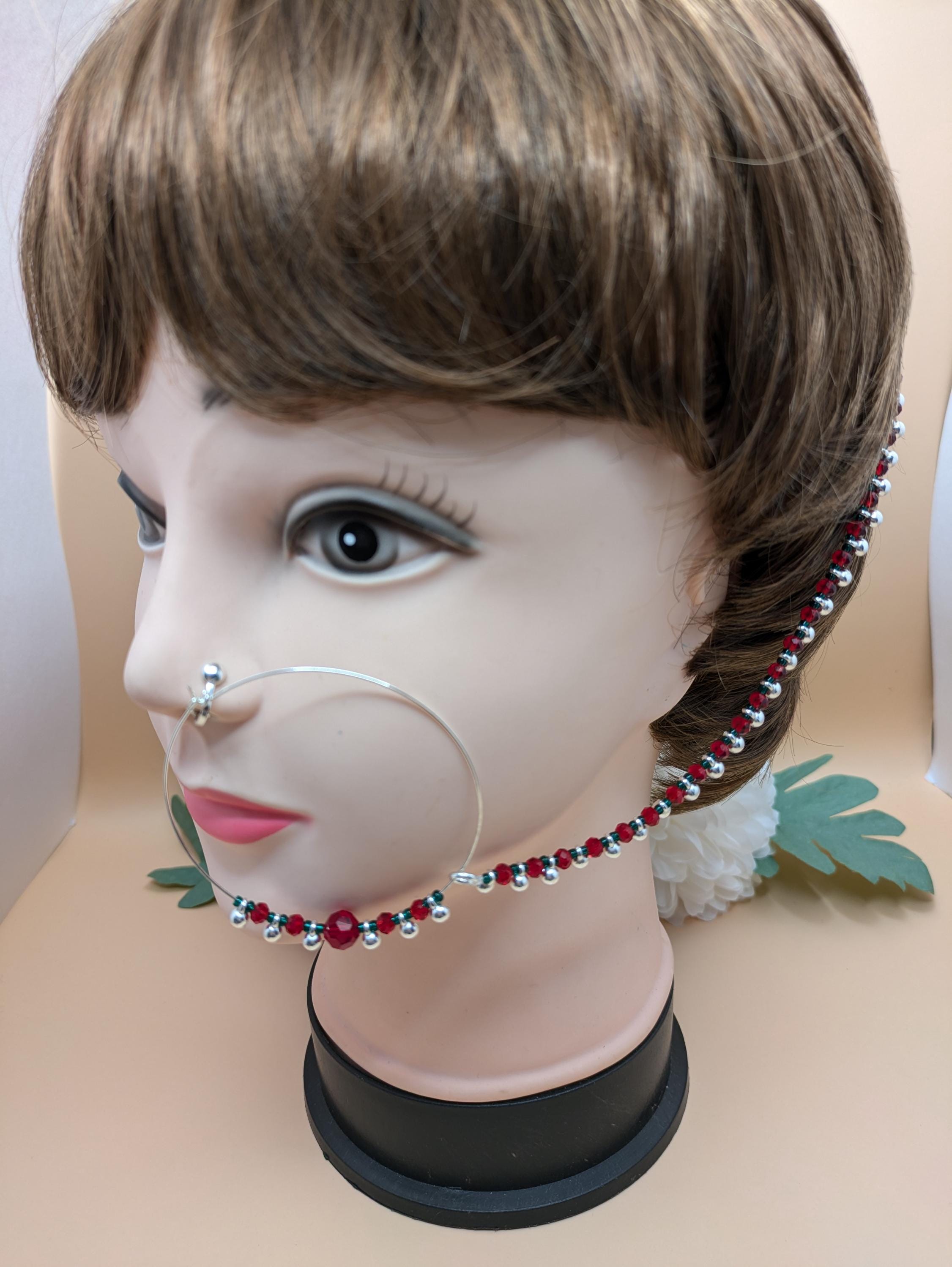 Indian Jewelry, Deep Red Nose Ring, Clip on Nathni, Wedding Nathni ...