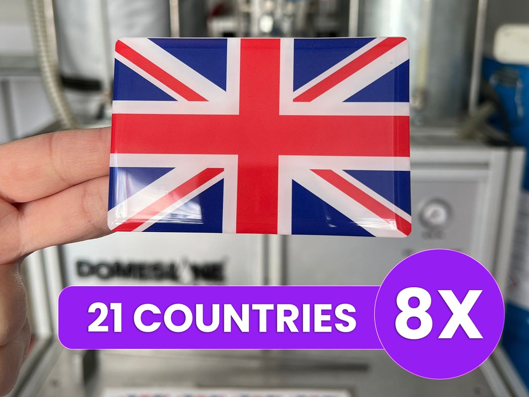 Set of 8 Rectangle Domed Flag Sticker, 3D Domed Emblems, Gel Stickers ...