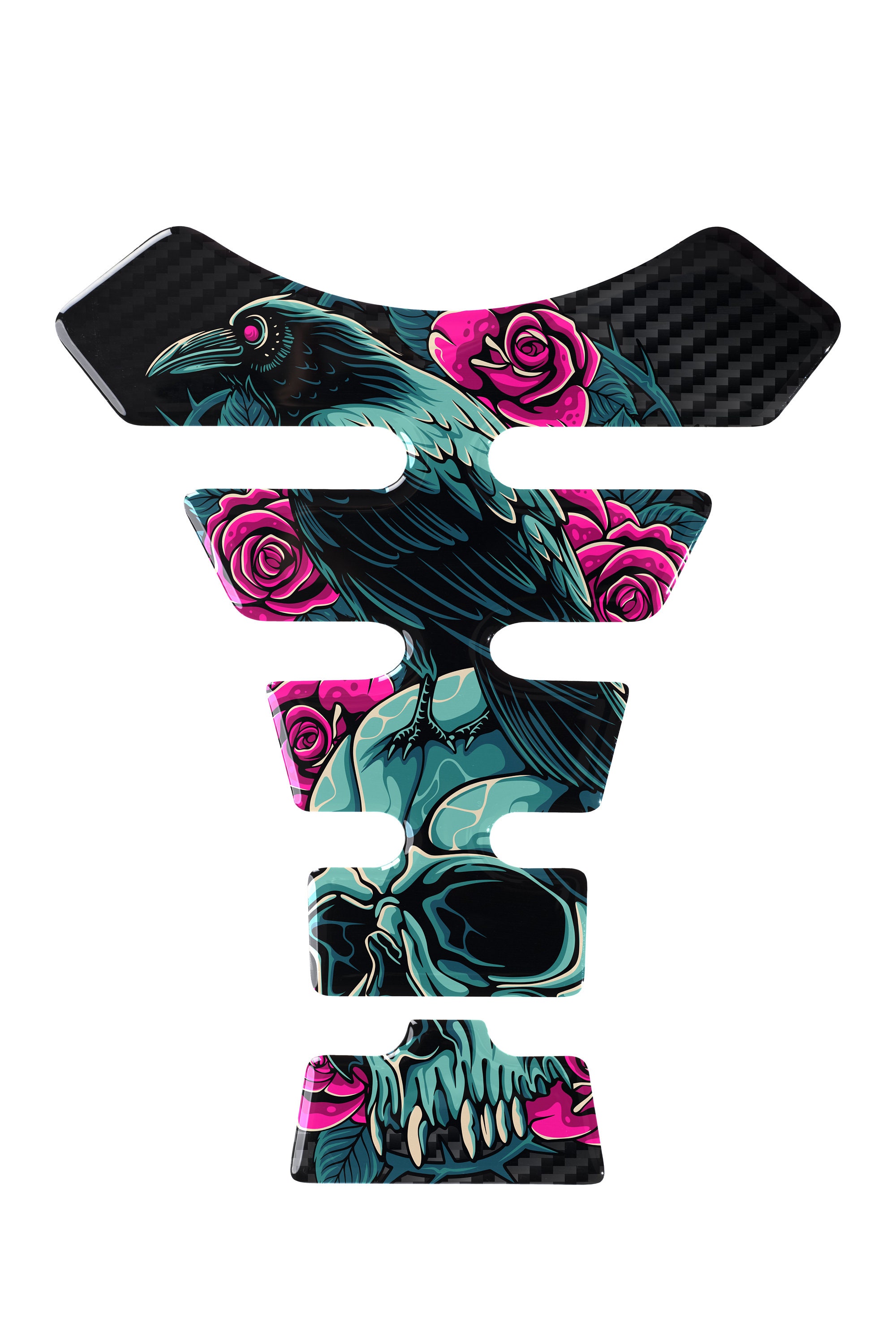 Raven and Skull Carbon Rose Design, Universal Tank Pad, Motorcycle Tank ...