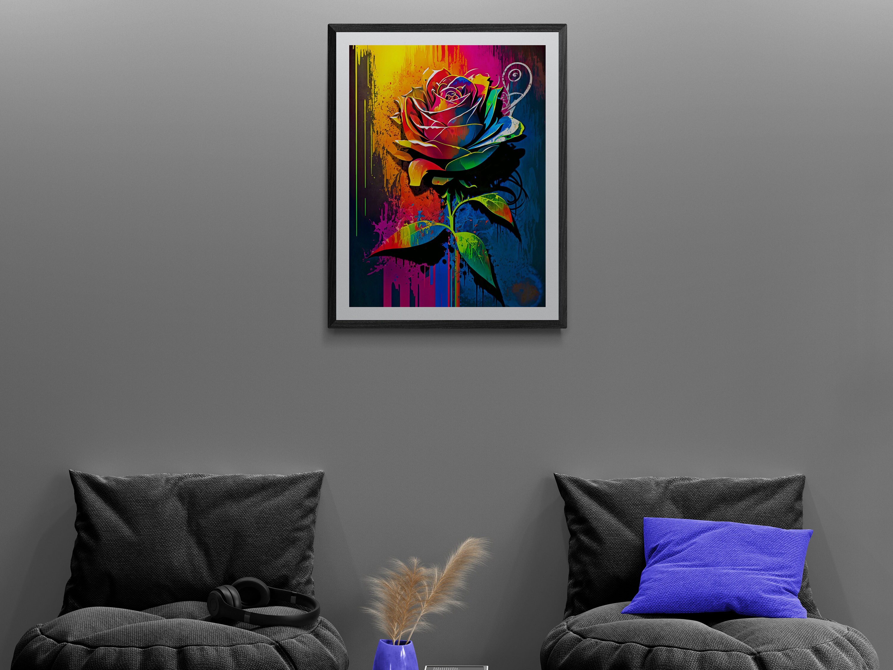 Graffiti Rose Floral Wall Art | Streetart Flower Illustration Colorful ...