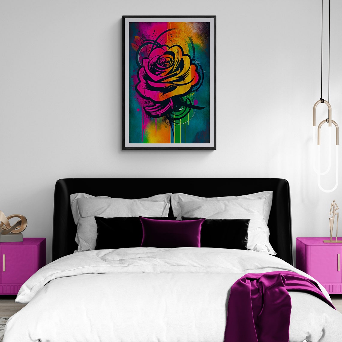 Graffiti Rose Floral Wall Art | Streetart Flower Illustration Colorful ...
