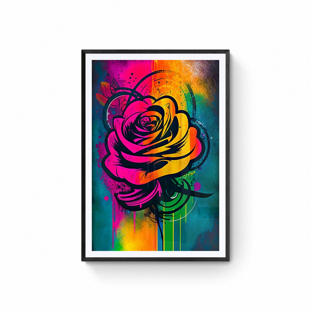 Graffiti Rose Floral Wall Art | Streetart Flower Illustration Colorful ...