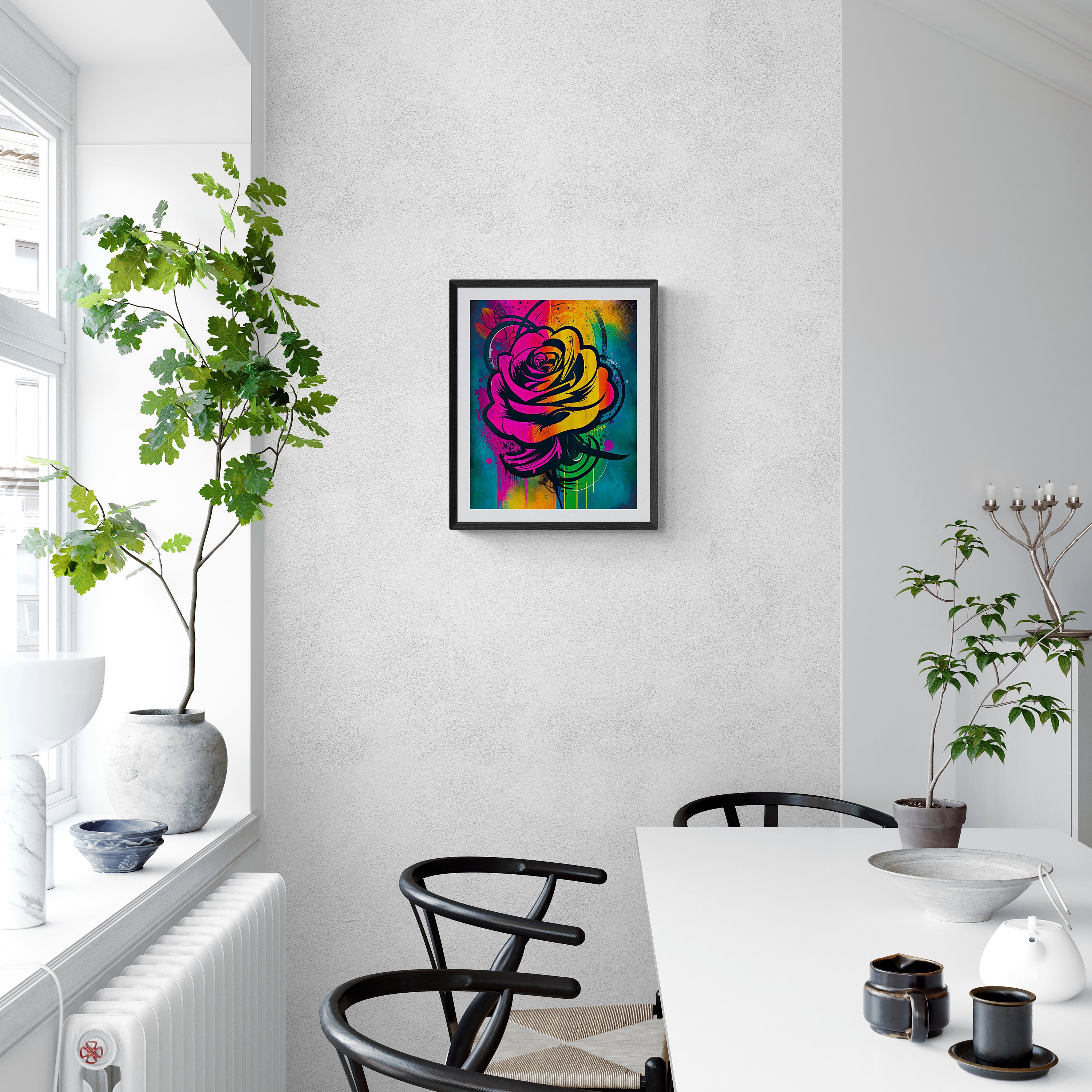 Graffiti Rose Floral Wall Art | Streetart Flower Illustration Colorful ...