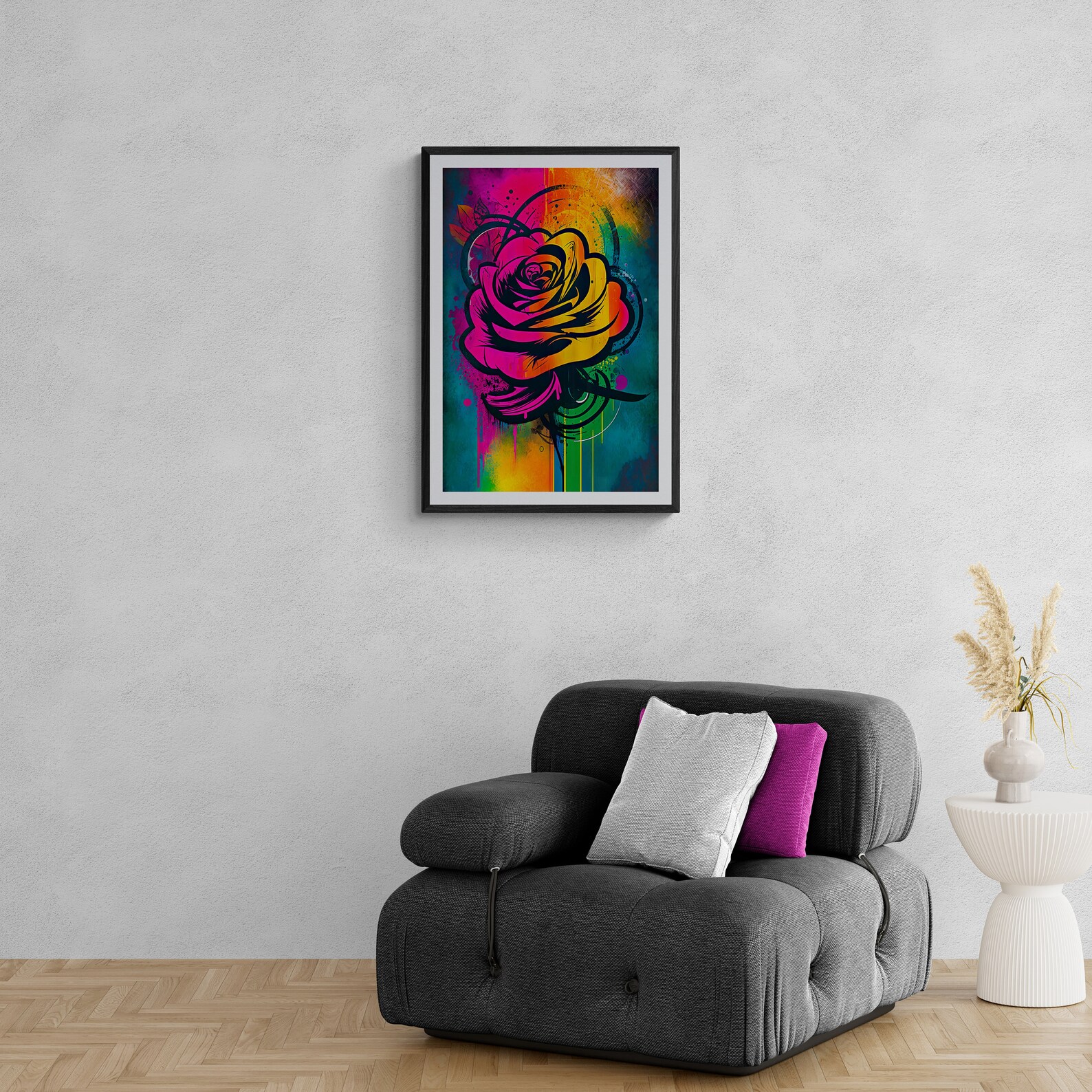 Graffiti Rose Floral Wall Art | Streetart Flower Illustration Colorful ...