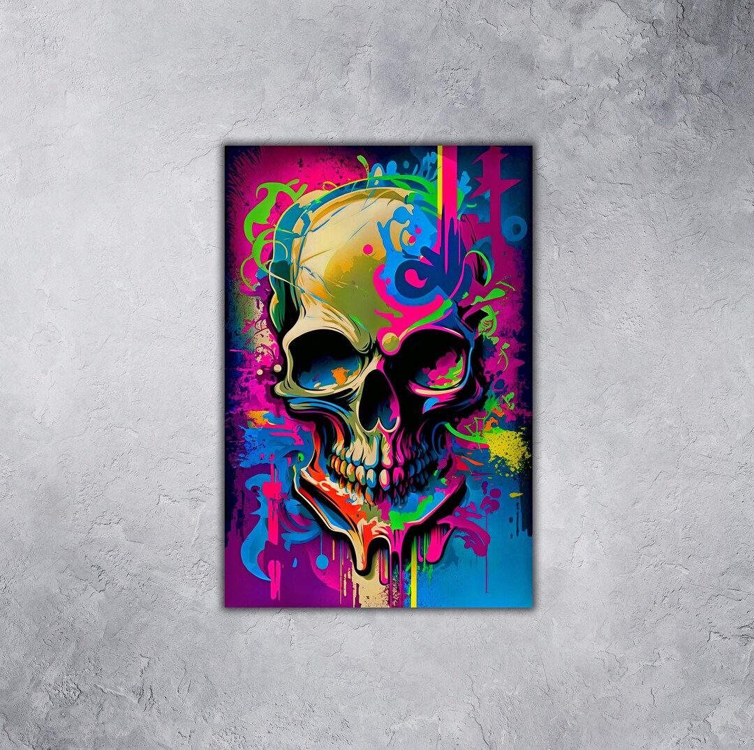 Retro Skull Graffiti Street Art Wall Art | Vintage 90s Spray Paint Pop ...