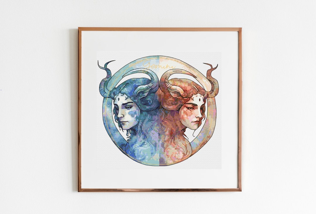 Gemini Zodiac Sign Watercolor Cross Stitch Pattern - Etsy