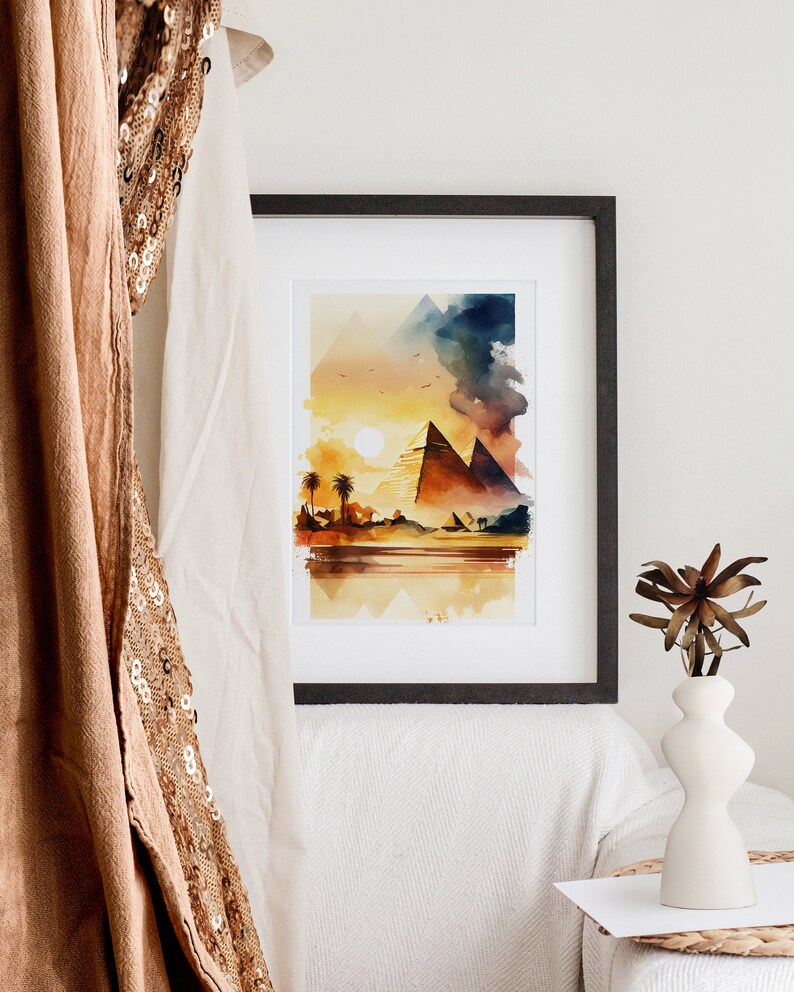 Egypt Poster Pyramids of Giza Poster Watercolor Egypt - Etsy