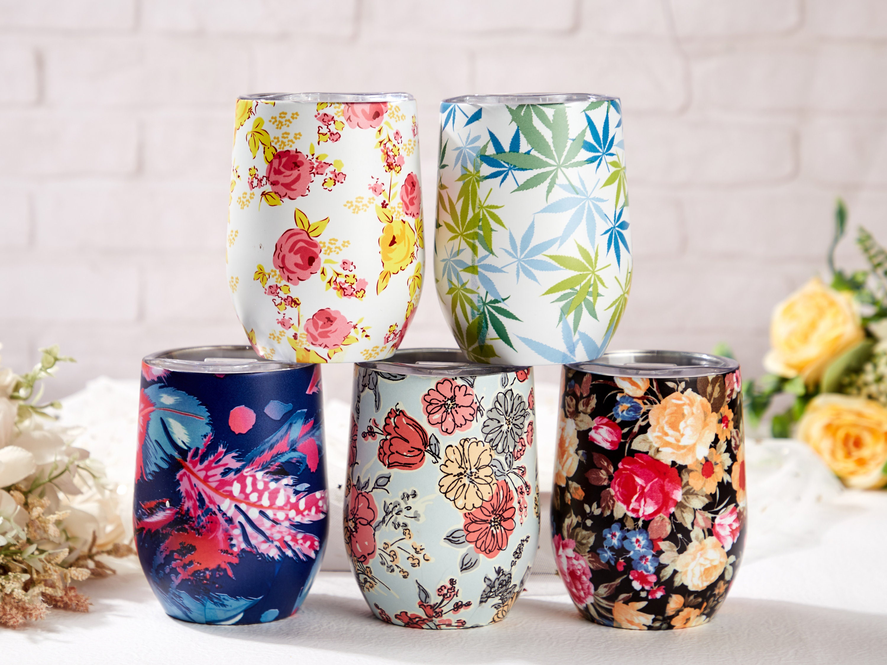 Floral 12 Oz Wine Tumbler Insulated Wine Tumbler Custom Wine - Etsy