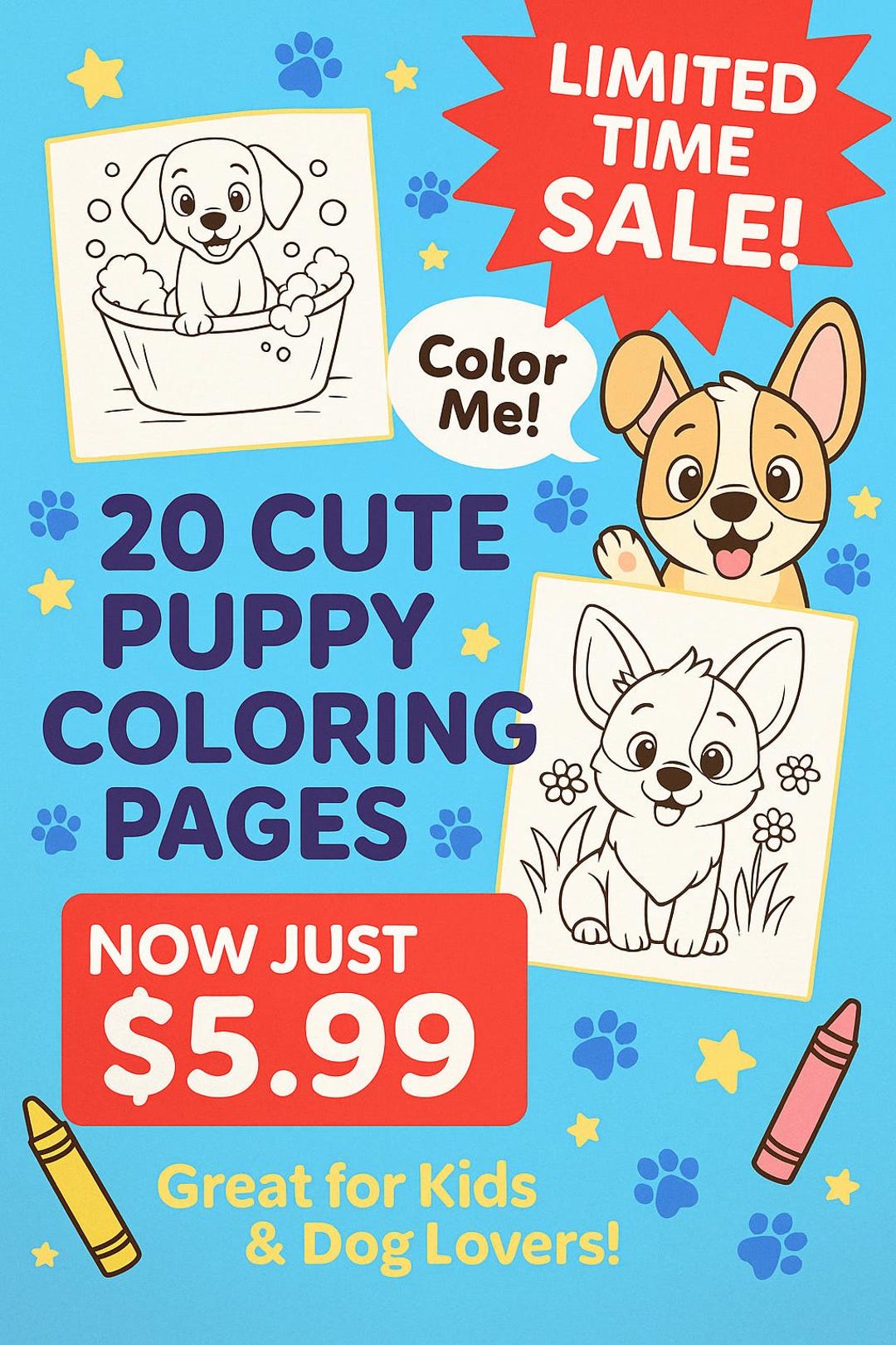 Cute Puppy Coloring Pages for Kids – 20 Dog Breeds & Activity Sheets ...