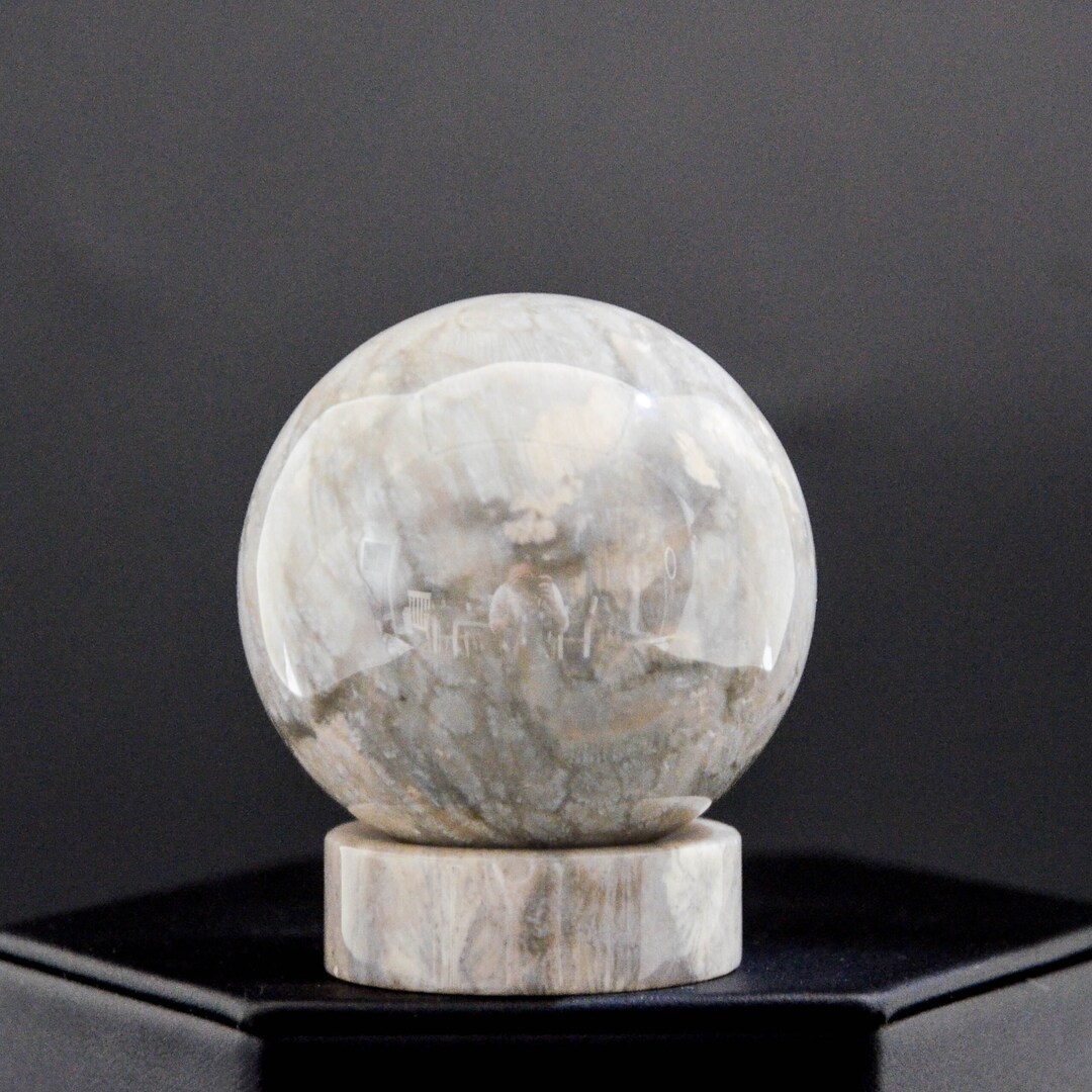 48 Mm Cream and Blue Gray Agatized Fossil Coral Sphere With Base - Etsy