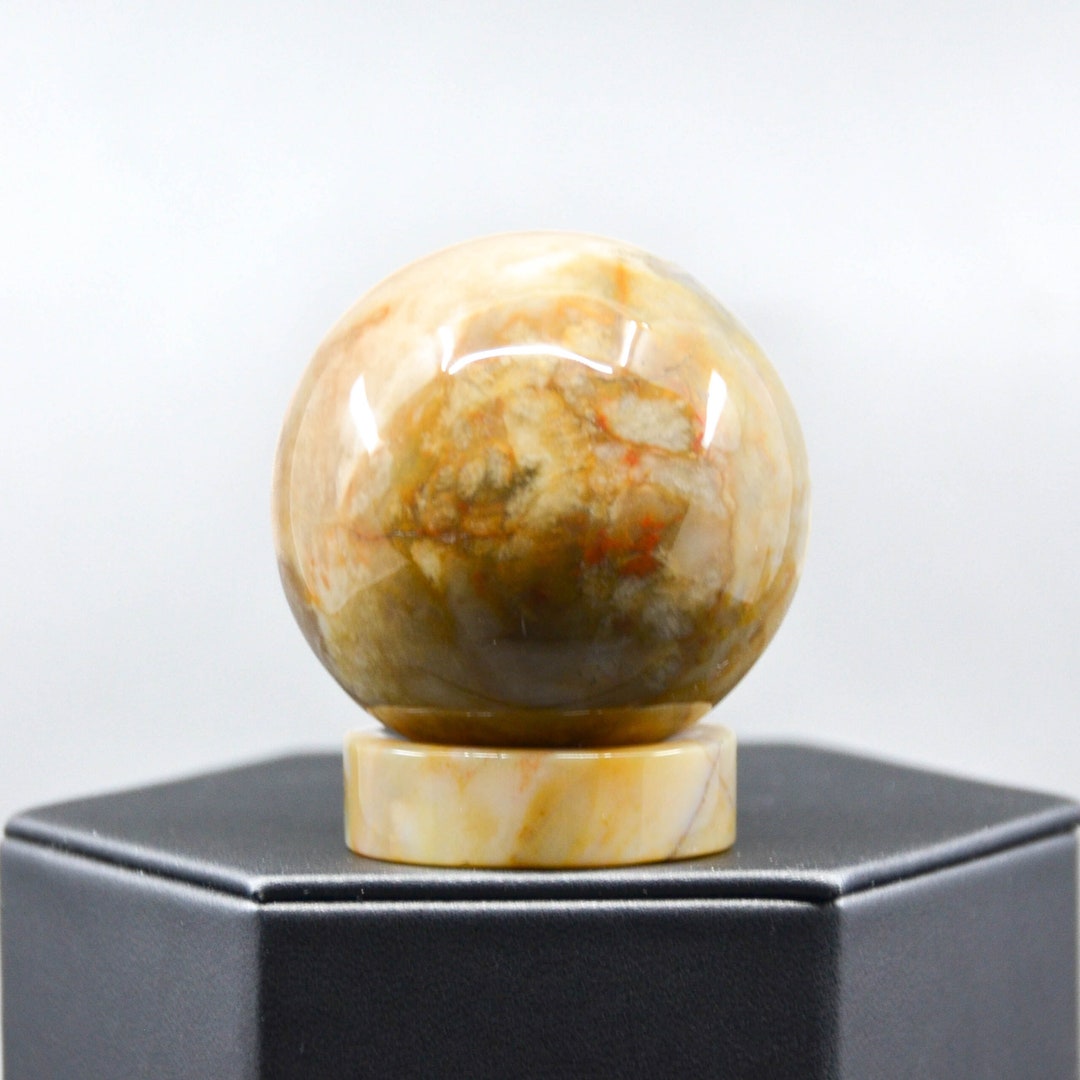 45 Mm Cream and Red Agatized Fossil Coral Sphere With Base - Etsy