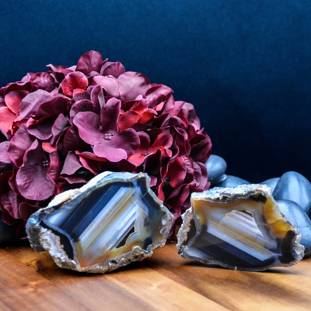 Beautiful Polished Waterline Agate Split Geode Yellow and Blue - Etsy