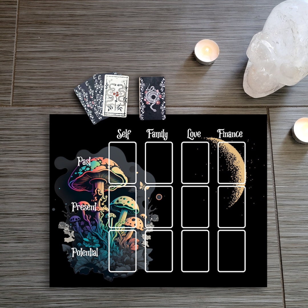 General Reading Tarot Cloth, Mushroom Moon Tarot Spread Mat, Dark ...