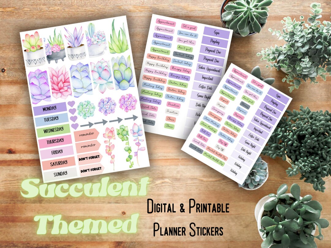 Succulent Digital Stickers for Goodnotes, Cute Digital Planner Stickers ...