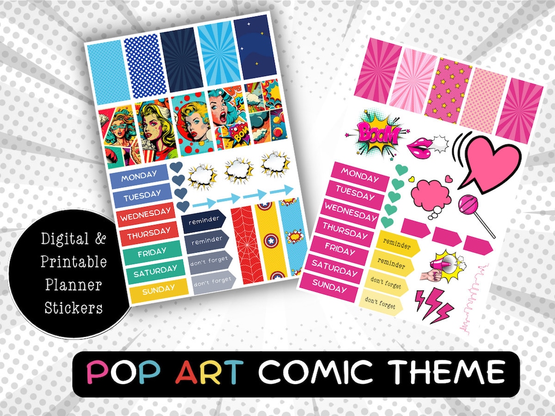 Pop Art Comic Theme Digital Stickers for Goodnotes, Pop Art Digital ...