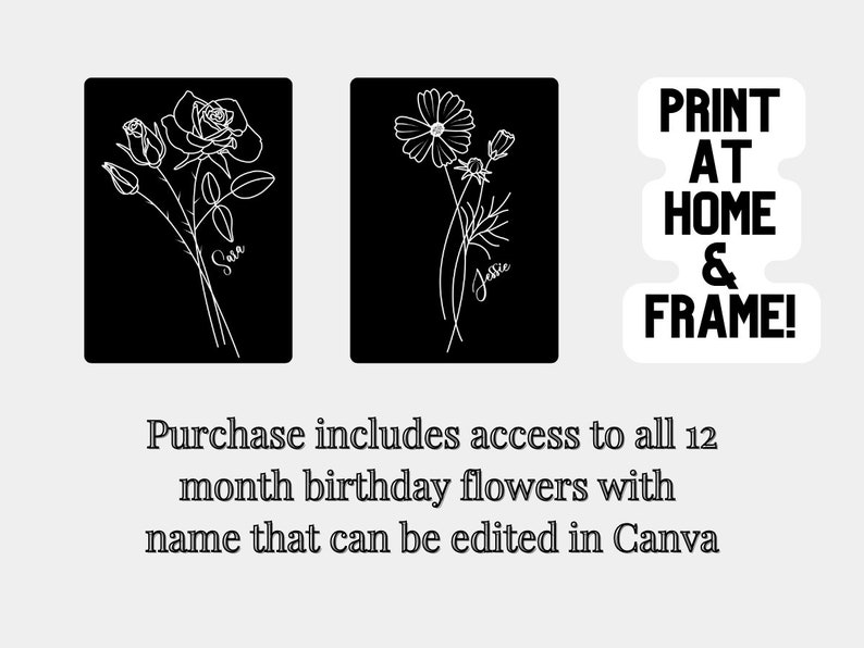 Birth Month FLOWER Printable With Name Included, Birth Month Flower ...