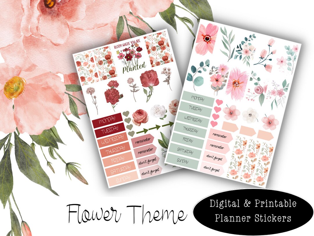 Floral Digital Planner Stickers: Rose Theme (digital & Printable) - Etsy
