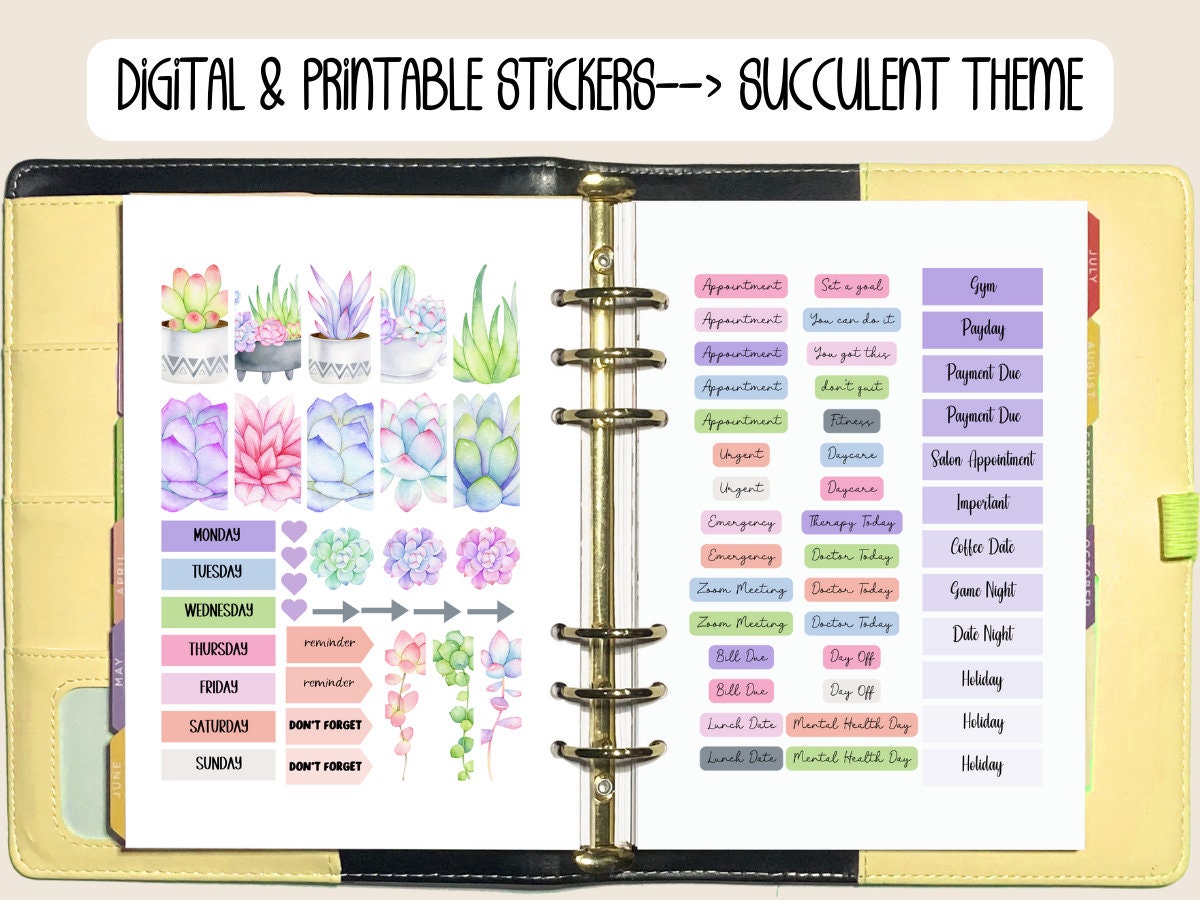 Succulent Digital Stickers for Goodnotes, Cute Digital Planner Stickers ...