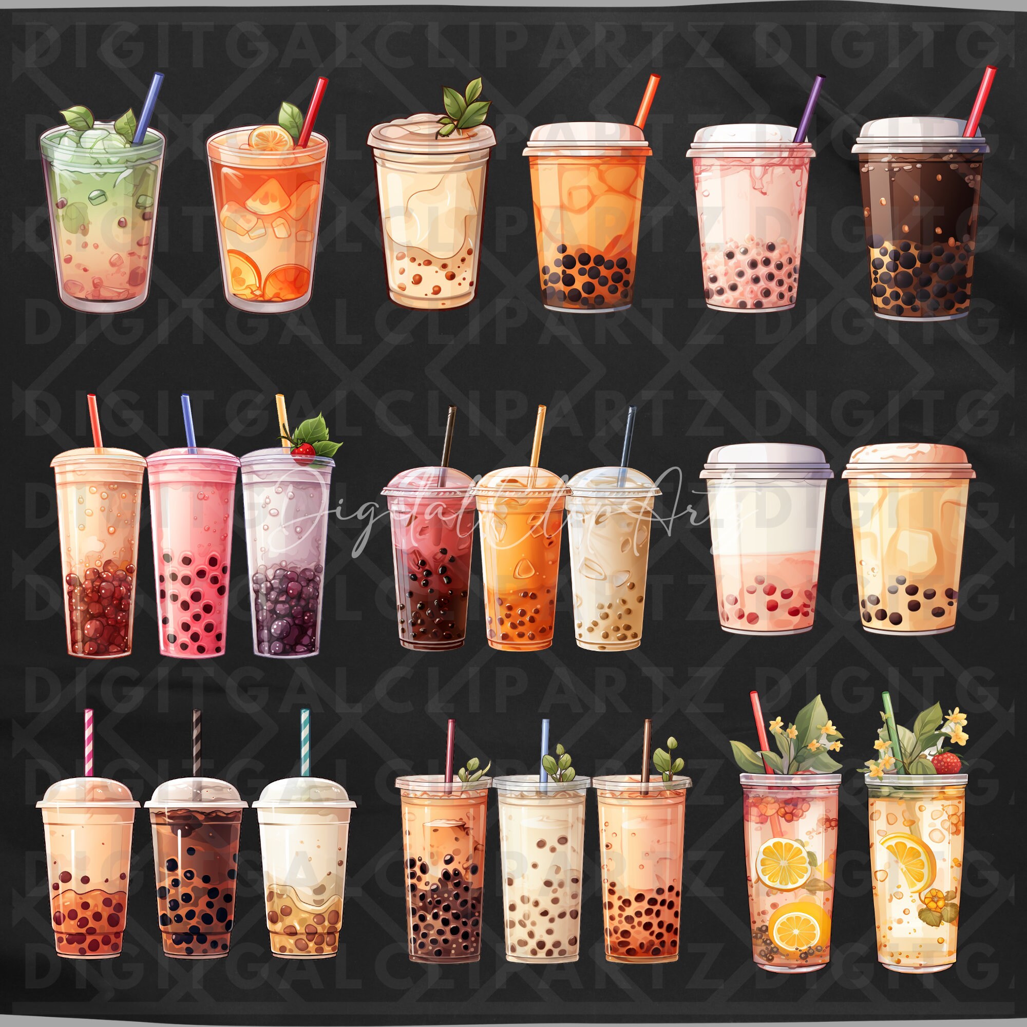 Boba Clip Art 12 Transparent PNG Files-digital Download Drinks Clip Art ...