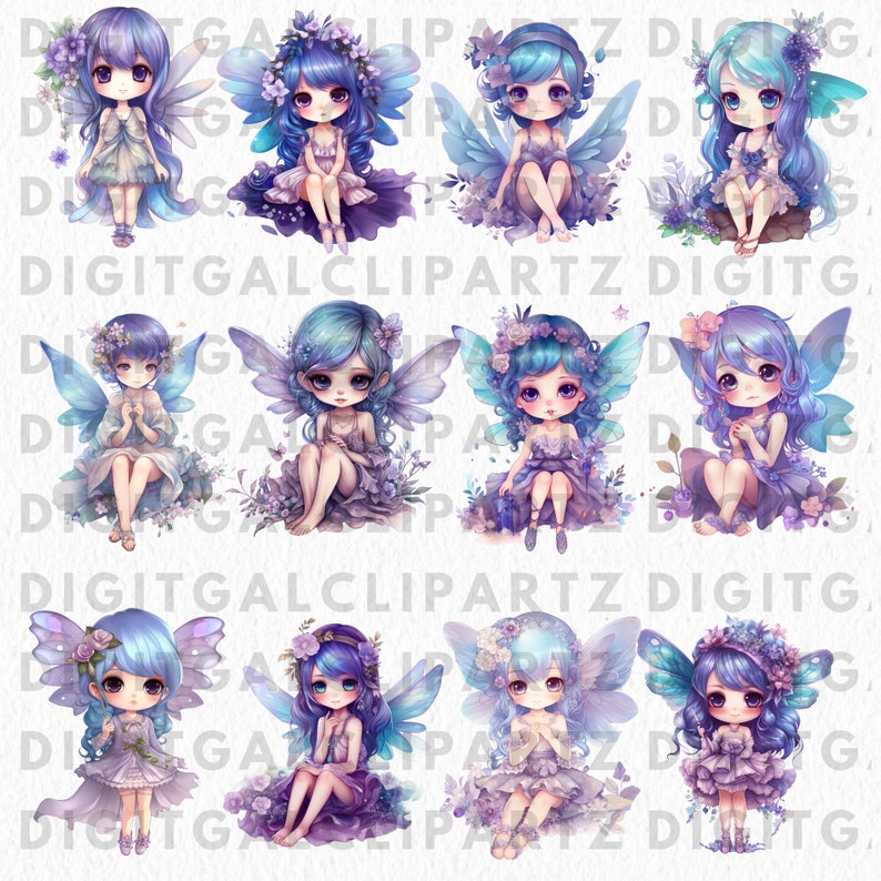 Purple Ethereal Chibi Fairy I Clip Art- 12 Transparent PNG Files ...