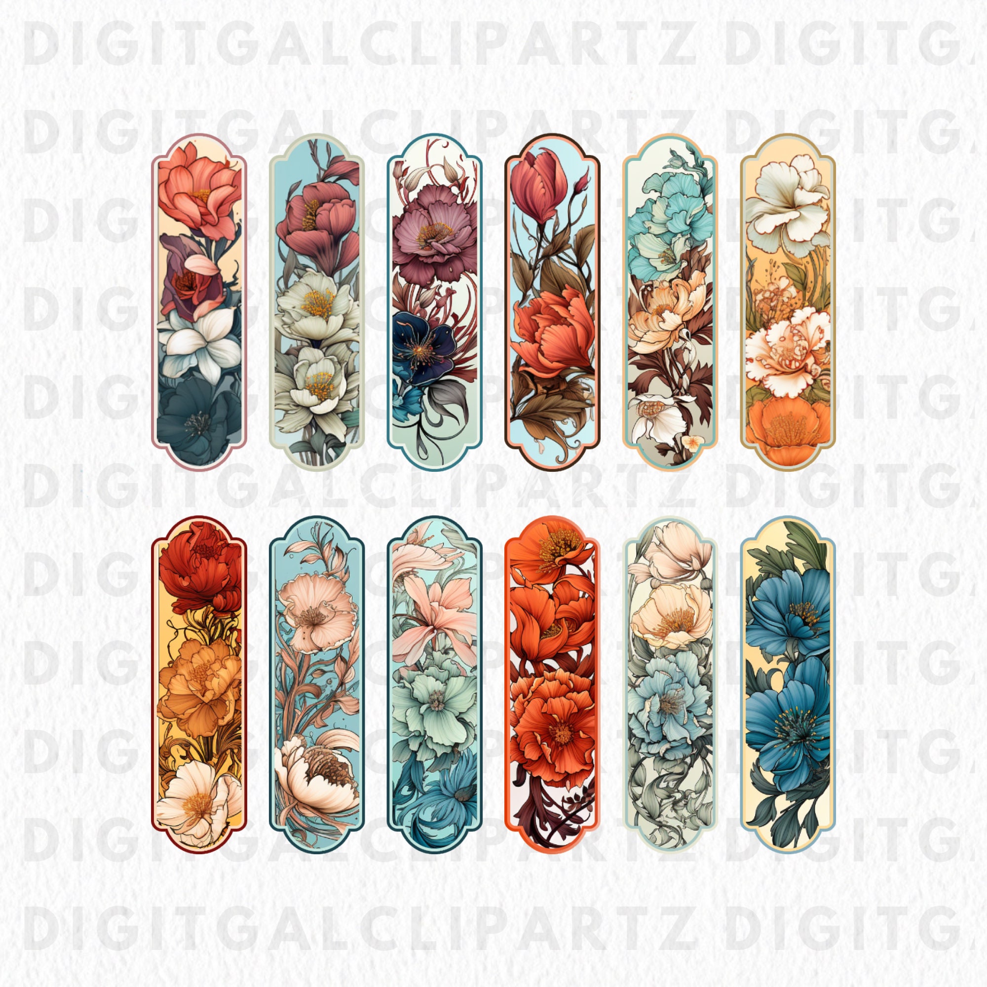 Printable Bookmarks 12 Transparent PNG Files-digital Download Floral ...
